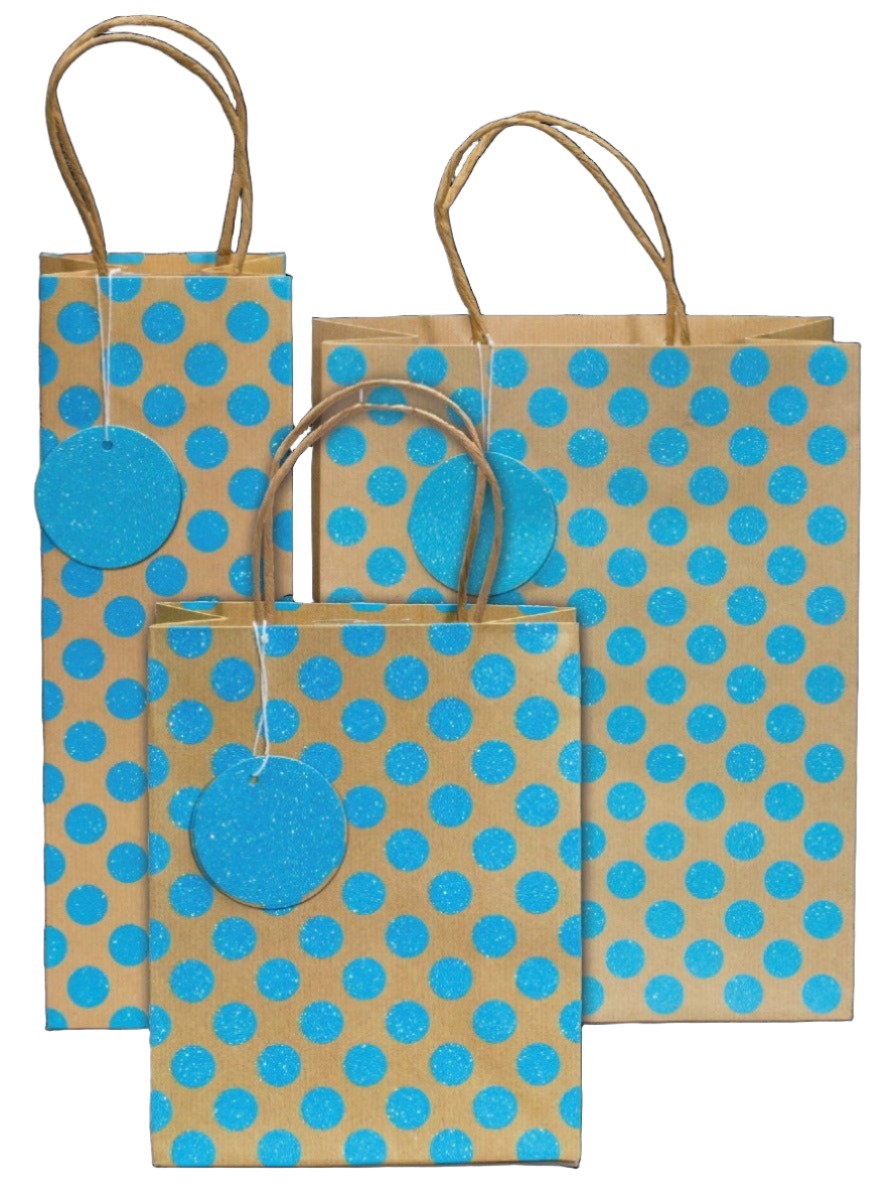 Glitter Gift Bag Neon Kraft Spots Blue select size
